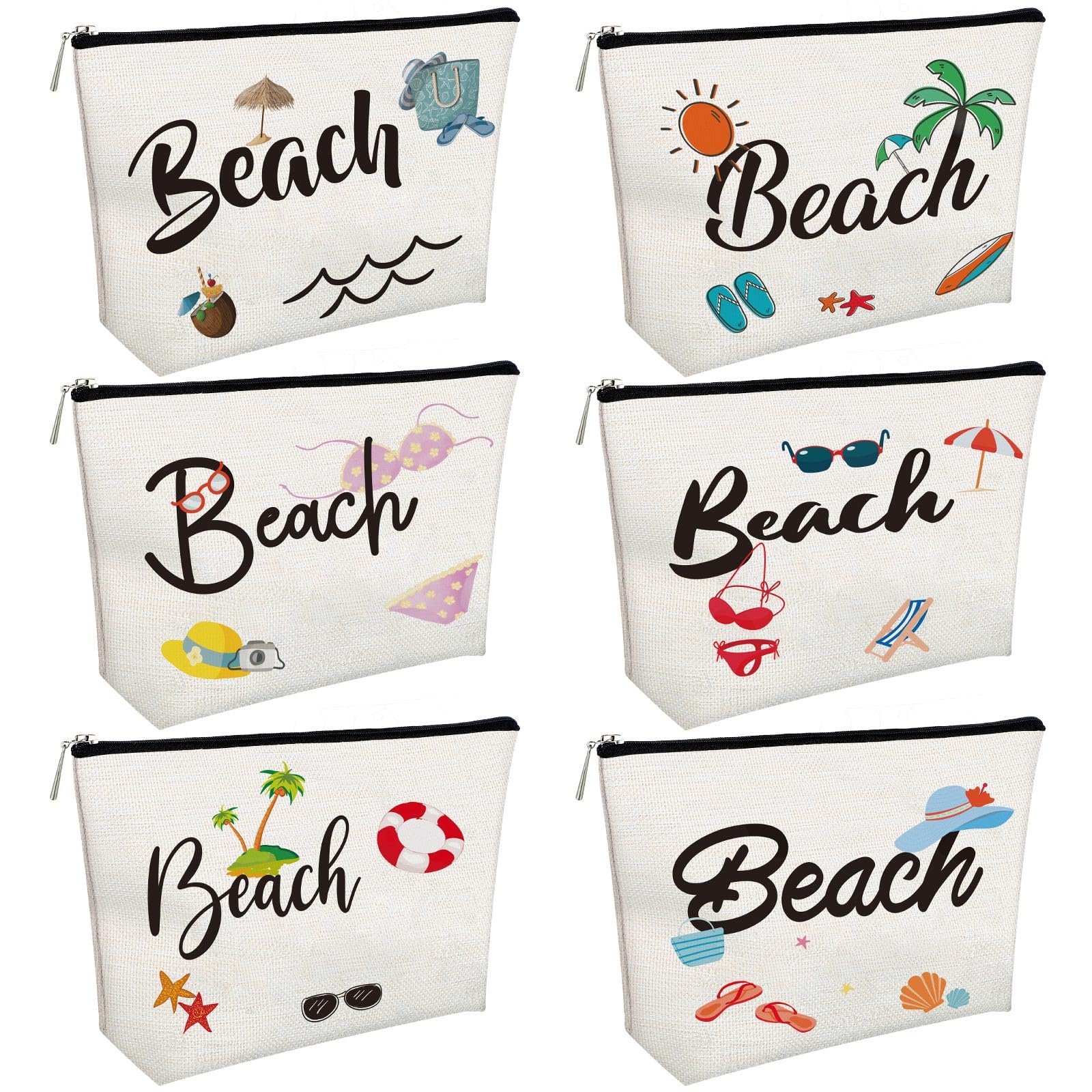 Yilloog 6 Pieces Beach Cosmetic Bag for Women Beach Makeup Bag Accessories Travel Organizer Bag Pouch Presents for Women Kids Gifts