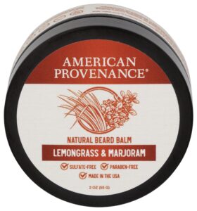 american provenance premium natural beard and mustache balm for men with shea butter, jojoba oil, argan oil - grooming balm and strenthens beards and mustaches | wintergreen & cedar, 2 oz (pack of 1)