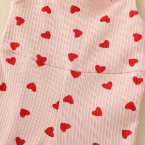 DuAnyozu Toddler Baby Girl Valentines Day Outfit Sleeveless Ribbed Romper One Piece Bell Bottom Jumpsuit Love Heart Outfit (Red Love Heart, 18-24 Months)