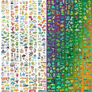 egmbgm 30 sheets animals glow in the dark temporary tattoos for kids boys girls teens, dinosaur construction pirate space astronaut 3d glowing fake glitter luminous tattoo stickers toddler children