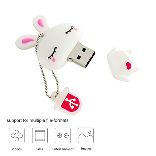 32GB USB Flash Drive Cartoon Rabbit-Shaped, BorlterClamp Cute USB Drive Thumb Drive Memory Stick for External Data Storage