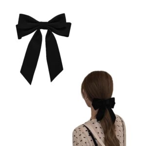 velvet black hair bow clips - large bowknot barrettes and pins for women and teens