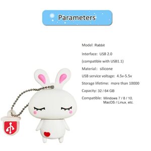 32GB USB Flash Drive Cartoon Rabbit-Shaped, BorlterClamp Cute USB Drive Thumb Drive Memory Stick for External Data Storage