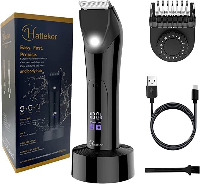 Hatteker Professional Electric Groin Hair Trimmer Below-The-Belt Trimmer Pubic Hair Ball Shaver Body Groomer for Men Male Hygiene Razor IPX7 Waterproof Wet Dry