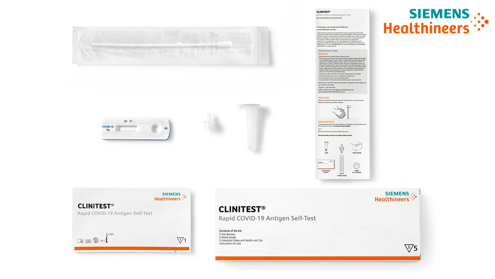 CLINITEST Rapid COVID-19 Antigen Self-Test, 1 Pack, 5 Tests Total, Test results in 15 minutes, FDA EUA Authorized OTC at-Home Self Test Kit