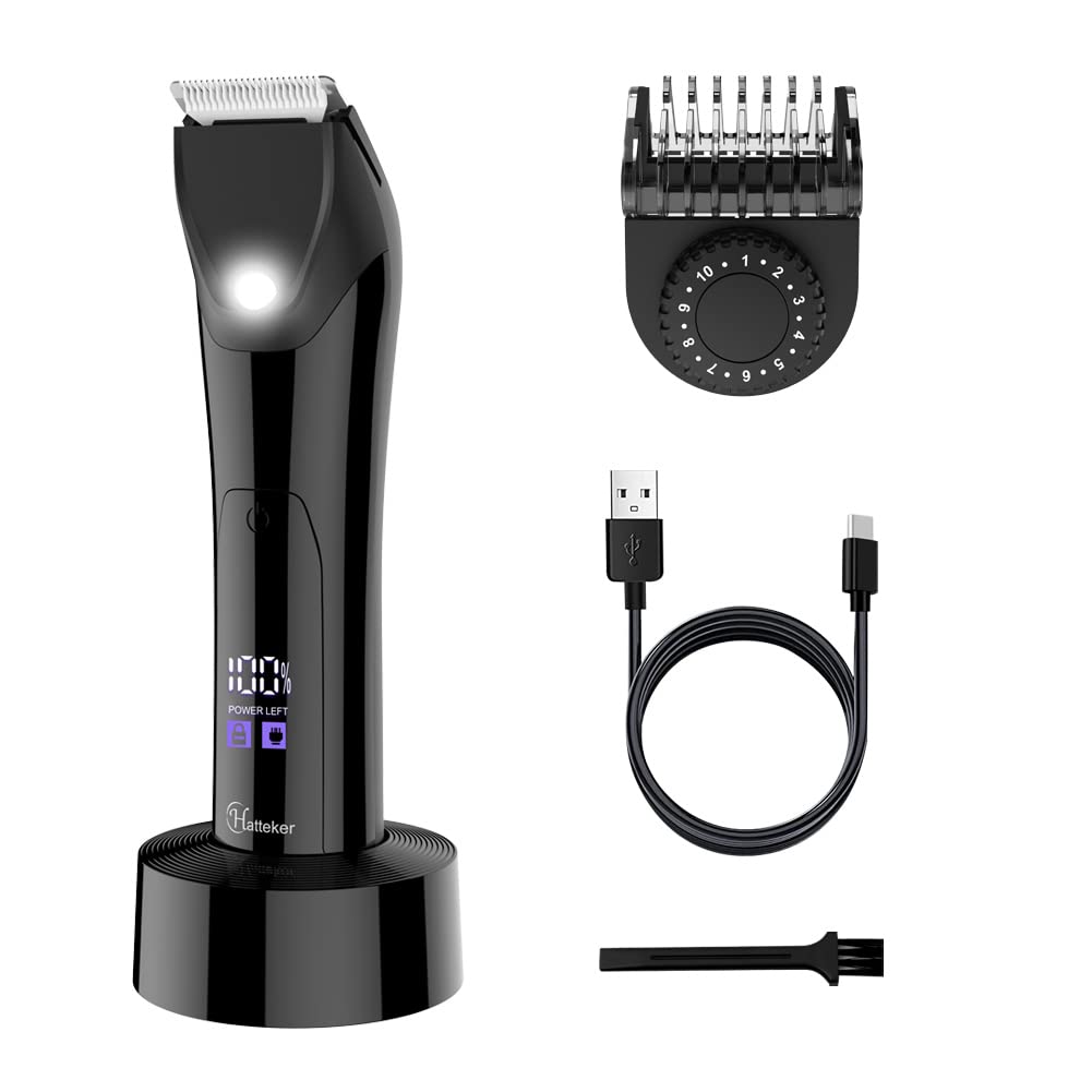 Hatteker Professional Electric Groin Hair Trimmer Below-The-Belt Trimmer Pubic Hair Ball Shaver Body Groomer for Men Male Hygiene Razor IPX7 Waterproof Wet Dry