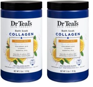 dr teal's skin therapy epsom salt bath soak collagen + radiant skin with hyaluronic acid, vitamin c and essential oils, 2 lbs (packaging may vary)