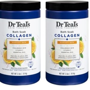 Dr Teal's Skin Therapy Epsom Salt Bath Soak Collagen + Radiant Skin with Hyaluronic Acid, Vitamin C and Essential Oils, 2 lbs (Packaging May Vary)