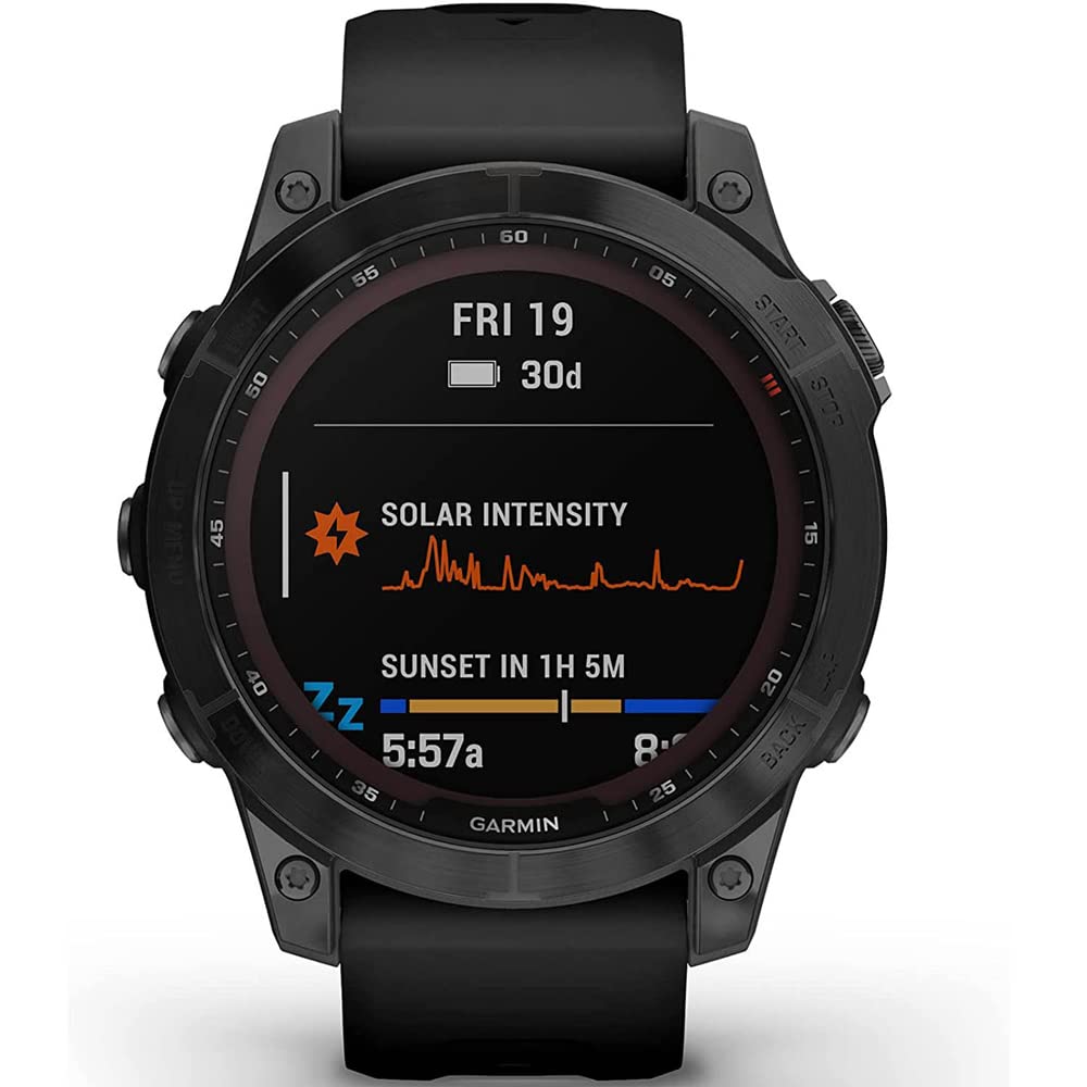 Garmin 010-02540-20 Fenix 7 Sapphire Solar Smartwatch Carbon Gray DLC Titanium with Black Band Bundle with 2 YR CPS Enhanced Protection Pack