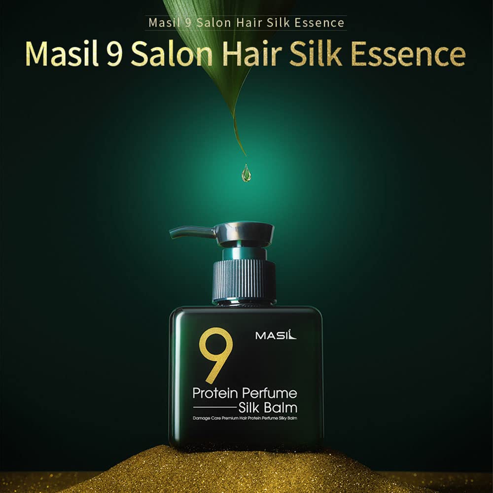 Masil 9 Conditioning Silk Protein Balm - Hydrating Smoothing Moisture Essence | Sulfate, Paraben & Silicone-Free | Anti-Frizz Treatment for Dry, Unmanageable, Damaged Hair (6.08 fl oz)