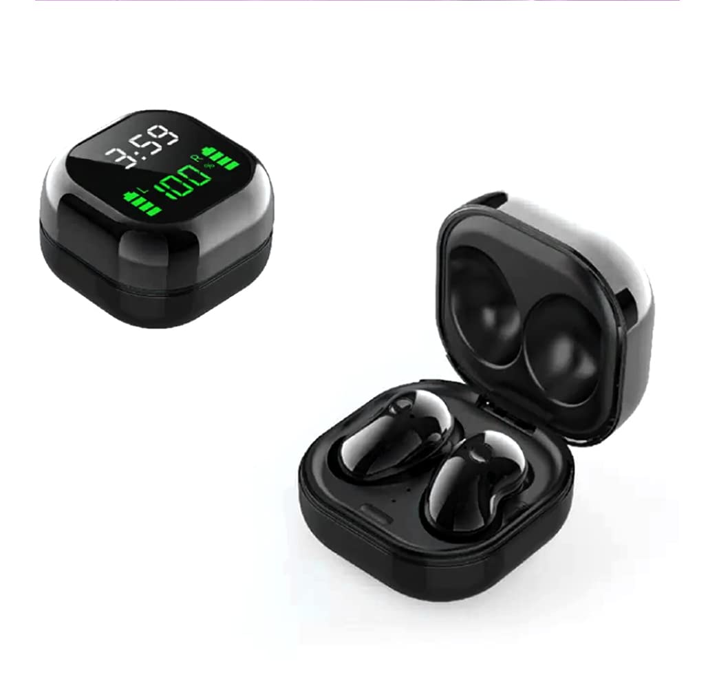 eDealz Fully Wireless Bluetooth 5.1 Rechargeable IPX4 Waterproof Sweatproof Earbud Microphone, Micro USB LCD Clock Charging Case Surround Stereo Bass Noise Cancelling Calls (Black) (LCDBLACK)