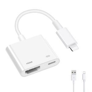 rosyclo lightning to hdmi digital av adapter, mfi certified 2k screen audio & video converter with charging cable connector compatible iphone/ipad/ipod for hdtv,monitor,projector white