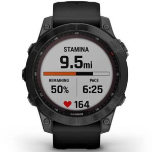 Garmin 010-02540-20 Fenix 7 Sapphire Solar Smartwatch Carbon Gray DLC Titanium with Black Band Bundle with 2 YR CPS Enhanced Protection Pack