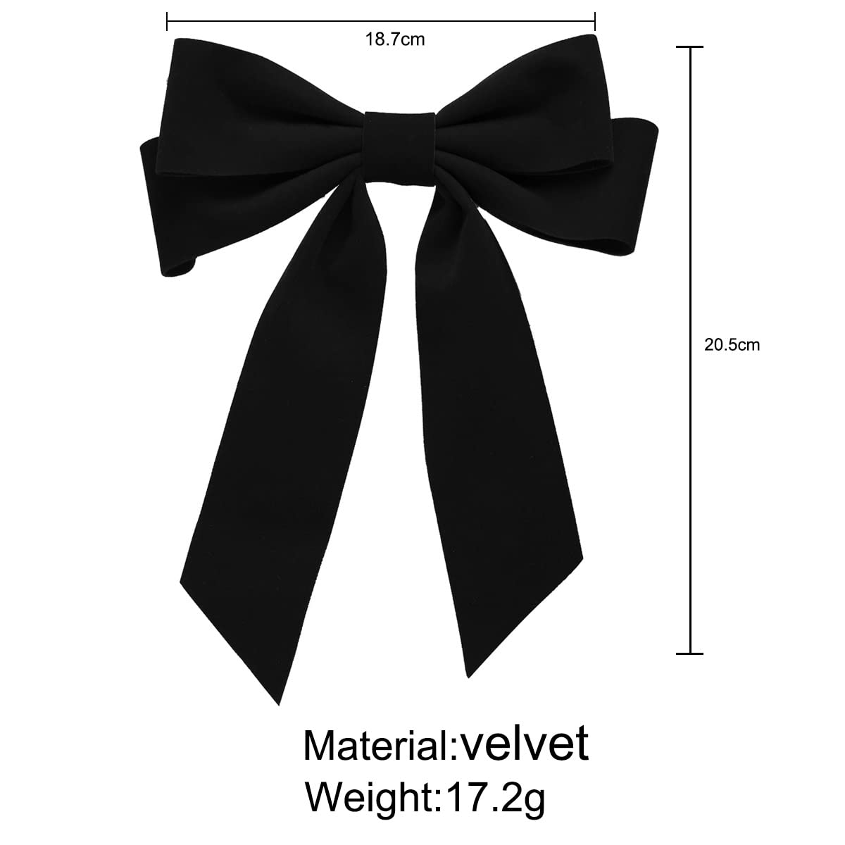 Velvet Black Hair Bow Clips - Large Bowknot Barrettes and Pins for Women and Teens