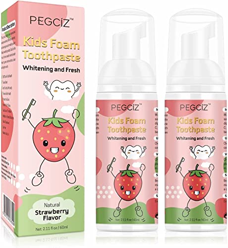 Foam Toothpaste Kids 2 Pack,Toddler Toothpaste with Low Fluoride for U Shaped Toothbrush, Foaming Toothpaste and Mouthwash for Dental Care for Children Kids Age for 3 and Up (Strawberry)