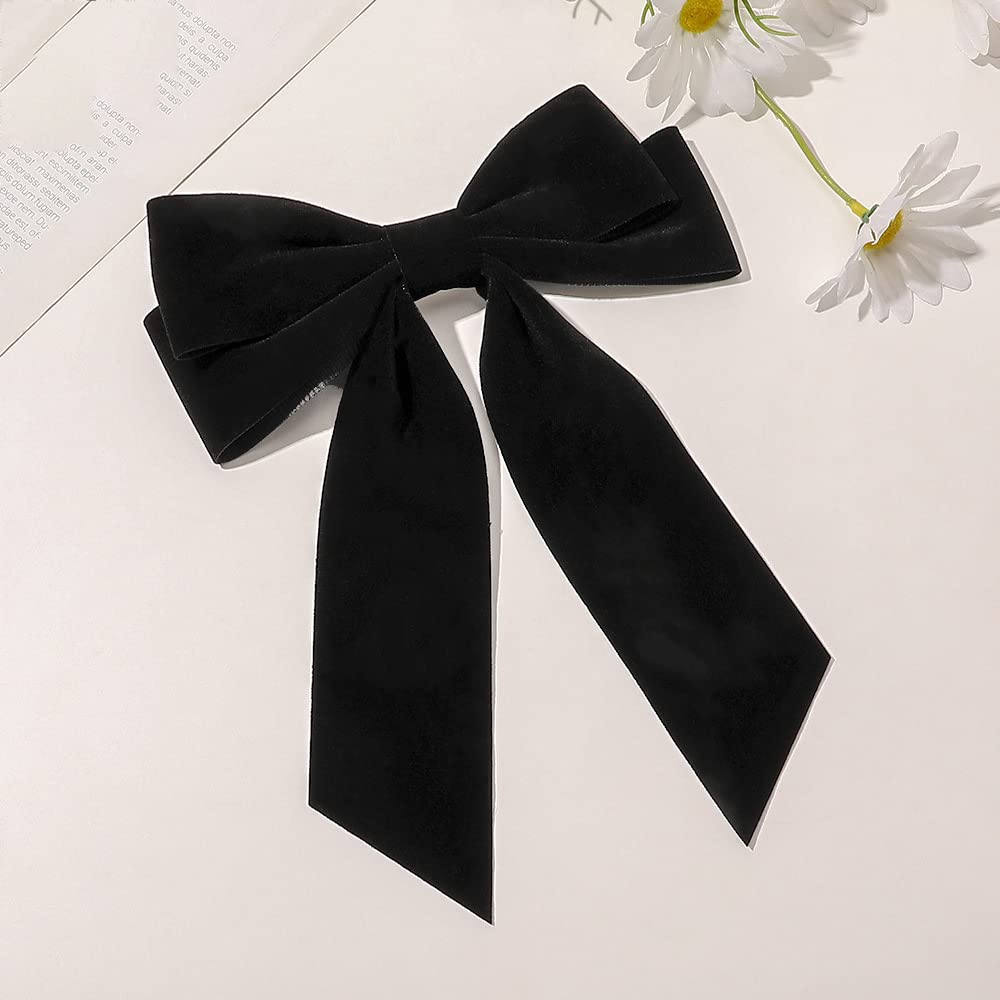 Velvet Black Hair Bow Clips - Large Bowknot Barrettes and Pins for Women and Teens