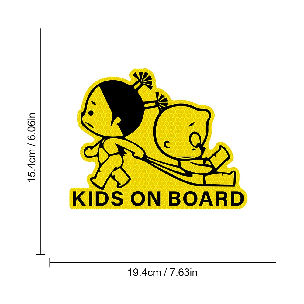 Dreothy 2pcs Kids on Board Car Stickers,High Intensity Night Safety Warning Baby on Board Sign Vinyl Stickers for Cars Motorcycle Trucks Bumper Sticker Window Decal