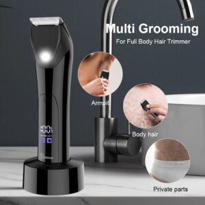 Hatteker Professional Electric Groin Hair Trimmer Below-The-Belt Trimmer Pubic Hair Ball Shaver Body Groomer for Men Male Hygiene Razor IPX7 Waterproof Wet Dry