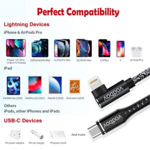 VODBOV USB-C to Lightning Cable 2FT to 8FT Right Angle Coiled Charging Cable Durable Coil MFi Certified Charger Cord Zebra Black