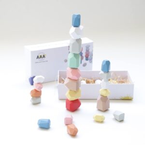 AAA777USA Montessori Stacking Wooden Rocks Balancing Stone Preschool Educational Sensory Toys for Toddlers 3 4 5 Year Boys and Girls – Building Block Set 36 pcs