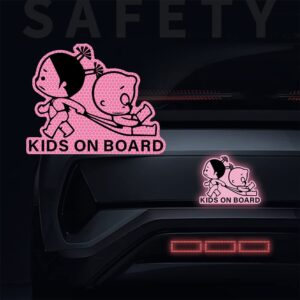 dreothy 2pcs kids on board car stickers,high intensity night safety warning baby on board sign vinyl stickers for cars motorcycle trucks bumper sticker window decal