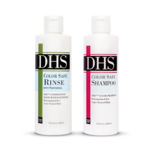 dhs color safe shampoo and rinse set - fragrance-free, dye free, color-protecting for all hair types, 8 oz (set of 2)