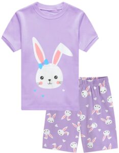 fedpop girls easter bunny pajamas for kids short pjs toddler rabbit sleepwear cotton summer jammies short sleeve t shirts and bottoms 2 piece pj clothes set size 7