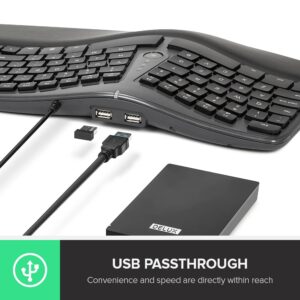 DeLUX Wired Ergonomic Split Keyboard with Wrist Rest, Ergo Keyboard with 2 USB Passthrough, Natural Typing Reducing Hand Pressure, 107 Keys, for Windows and Mac OS (GM901U-Black)