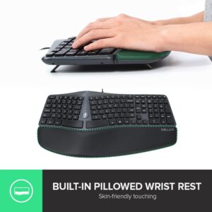 DeLUX Wired Ergonomic Split Keyboard with Wrist Rest, Ergo Keyboard with 2 USB Passthrough, Natural Typing Reducing Hand Pressure, 107 Keys, for Windows and Mac OS (GM901U-Black)