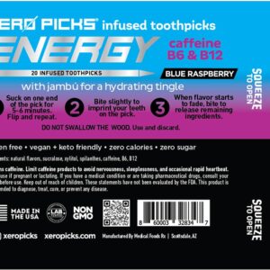 Xero Picks Energy Infused Flavored Toothpicks with Caffeine, B12 and B6-80 Picks - 4 Pack - Fruit Punch, Cool Mint, Berry, Cinnamint