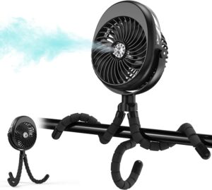 comlife misting baby stroller fan, 270° & 360° pivoting portable fan, battery operated usb fan, handheld misting fan, with flexible tripod clip on car seat crib bike treadmill bunk bed