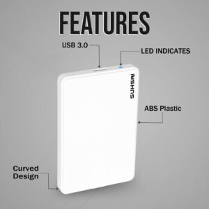 SUHSAI Portable External Hard Drive 250GB USB 3.0 Slim Pocket Size Hardisk Gaming Harddrive Storage and Data Backup Memory Extended 2.5" HDD for Xbox PS4 PS3 PC Games Mac Laptop Desktop (White)