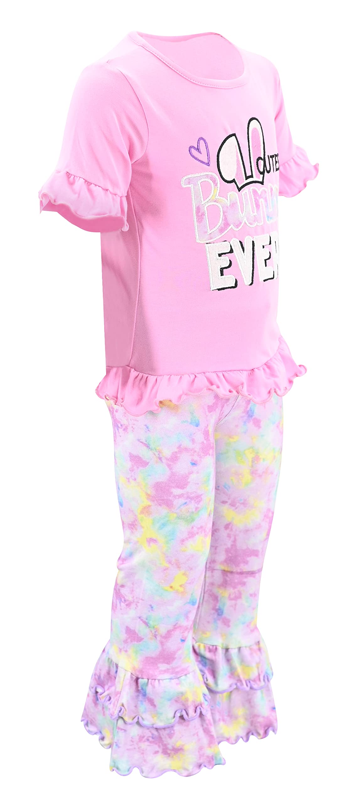 Unique Baby Girls Cutest Bunny Ever Easter Pant Set Outfit (10Y, Pink)