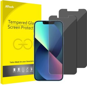 jetech privacy screen protector compatible with iphone 13 mini 5.4-inch, anti spy tempered glass film, case friendly, 2-pack