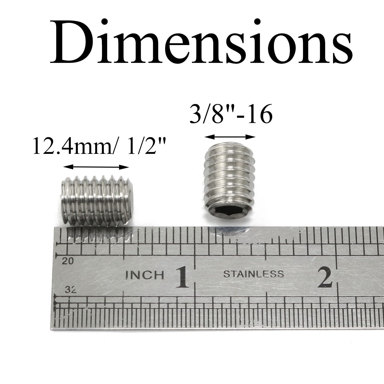 Socket Set Screws Pro Bamboo Kitchen 10pcs 3/8 in-16 X 1/2 in Set Screw 304 Stainless Steel Full Thread Cup Point Grub Screws Flat Point Hexagon Socket Set Screws