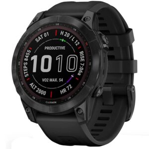 Garmin 010-02540-20 Fenix 7 Sapphire Solar Smartwatch Carbon Gray DLC Titanium with Black Band Bundle with 2 YR CPS Enhanced Protection Pack