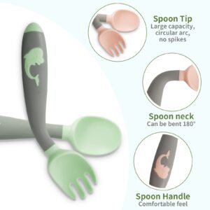 Baby Utensils Spoons Forks Sets with Travel Safe Case, Easy Grip Heat Resistant Bendable BPA Free Toddler Feeding Training Utensils Sets (Green)