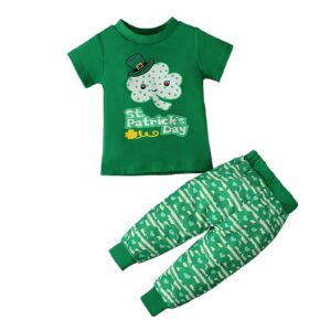 toddler girl st patricks day outfits shamrock saint patrick's day ruffle dress top t-shirt+clover flared pants clothes set (st patrick, 3-4t)