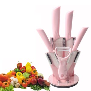 wgzixezn ceramic knife set with covers pink handle 6 kitchen knives pcs - 6" chef knife 5" utility knife 4" fruit knife 3" paring knife knife block holder and a peeler,pink