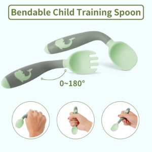 Baby Utensils Spoons Forks Sets with Travel Safe Case, Easy Grip Heat Resistant Bendable BPA Free Toddler Feeding Training Utensils Sets (Green)