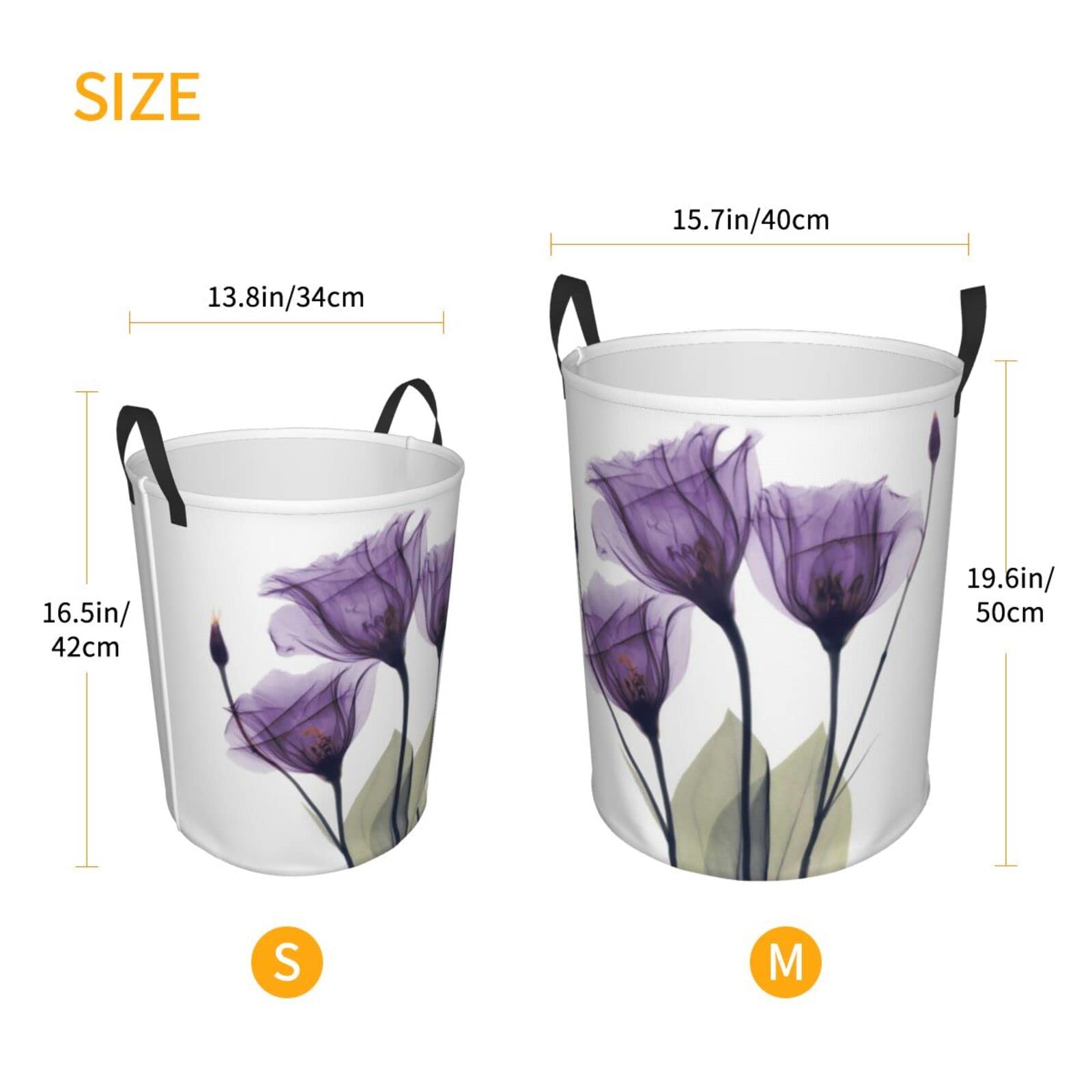 Gbuzozie 38L Round Laundry Hamper Purple Tulip Flowers Storage Basket Waterproof Coating Organizer Bin For Nursery Clothes Toys