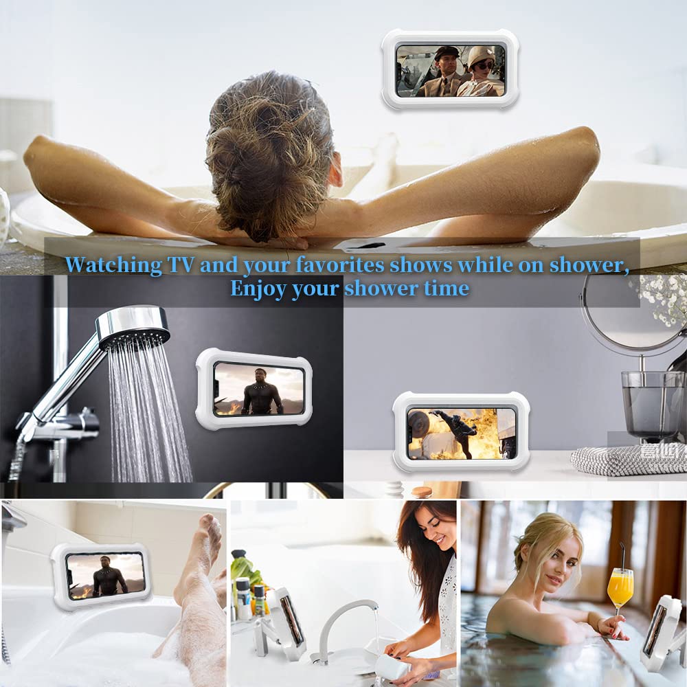 Upgraded 480° Rotating Shower Phone Holder Waterproof Case with Touch Screen,OOLYICO Shower Accessories Guardian Buddy Holder Wall Mount Shelf in Bathroom Bathtub for 4" - 7" Cell Phone