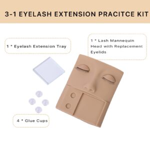 Miuffue 3-in-1 Lash Mannequin Head, Upgraded Eyelash Mannequin Head with Lash Glue Rings Eyelash Extension Tray, Eye Lash Extension Starters Kit for Practicing