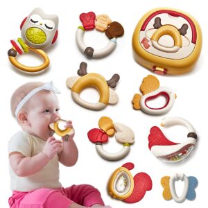 lafala baby toys 3-6 months baby rattle set teething toys for babies 0-6 months 8pcs 4 month old toys for babies teether shakers with storage box infant toys newborn toys baby girls gifts