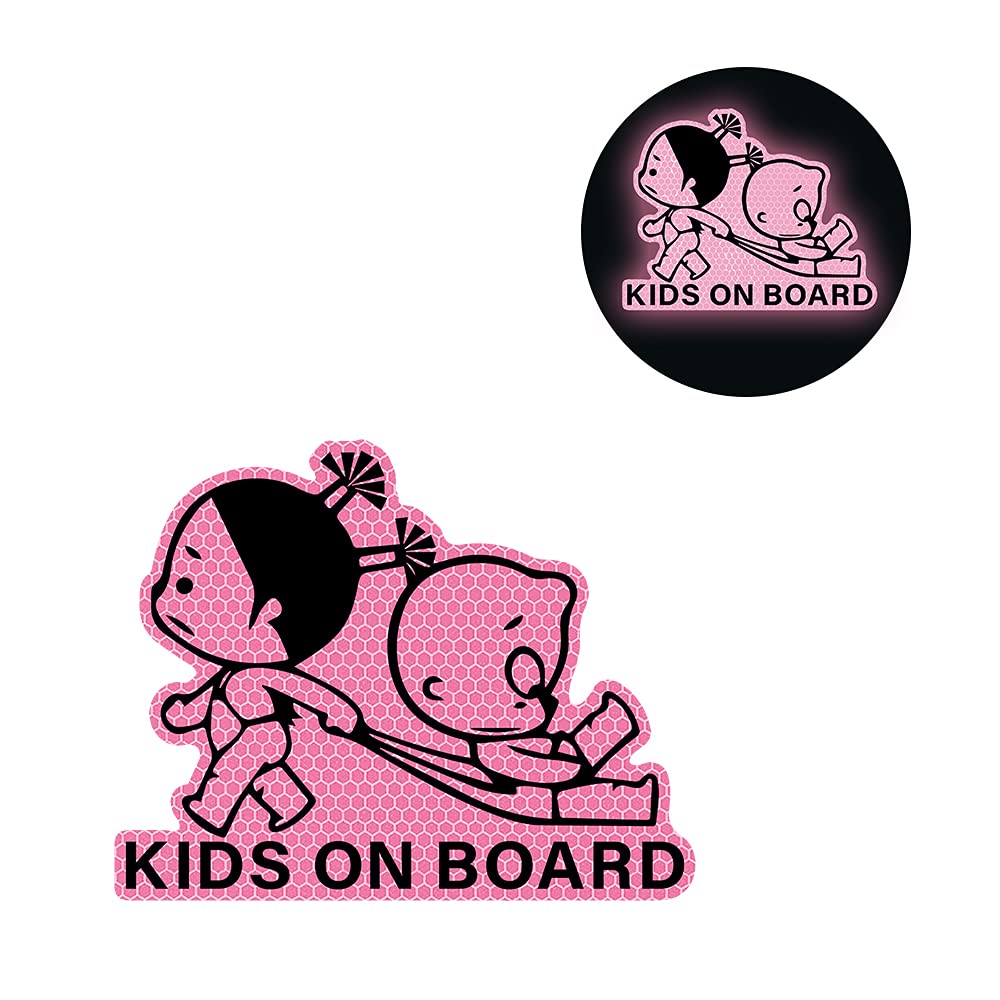 Dreothy 2pcs Kids on Board Car Stickers,High Intensity Night Safety Warning Baby on Board Sign Vinyl Stickers for Cars Motorcycle Trucks Bumper Sticker Window Decal