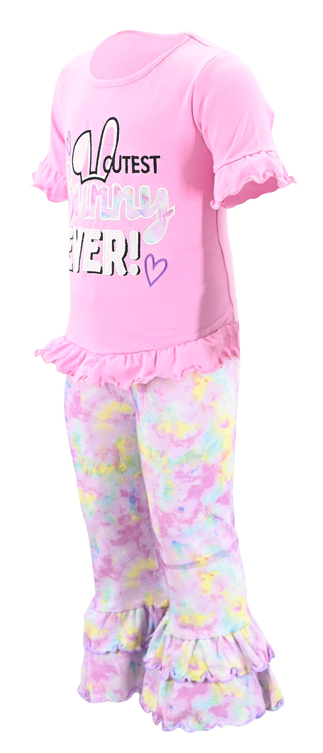 Unique Baby Girls Cutest Bunny Ever Easter Pant Set Outfit (10Y, Pink)