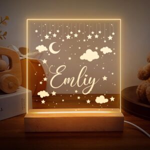 wucidici personalized name night light with moon and stars, custom name led lamp for baby kids, customized brighter made night light gift for girl boys