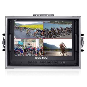 seetec atem156-co 15.6” 4k hdmi multiview portable carry-on broadcast director monitor with 1920×1080 pixels 4 hdmi input output quad split display