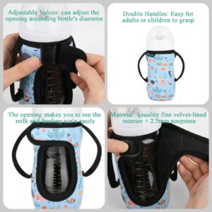 Beautyflier Set of 2 Glass Baby Bottle Sleeves with Double Handles Adjustable Sleeves Neoprene Holder for Philips Avent Natural 4oz-5oz, 8oz-9oz and More (Land Animals)