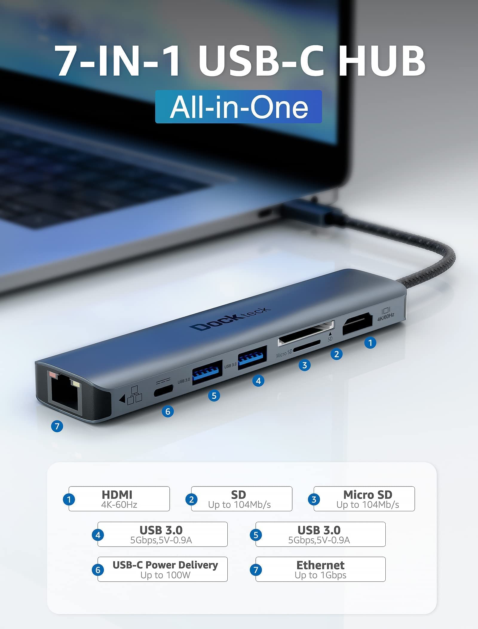 Bundle-2 Items: USB 3.1 USB C to USB Adapter Cable 5Gbps, 7-in-1 USB-C Hub Multiport Adapter 5Gbps Date Ports